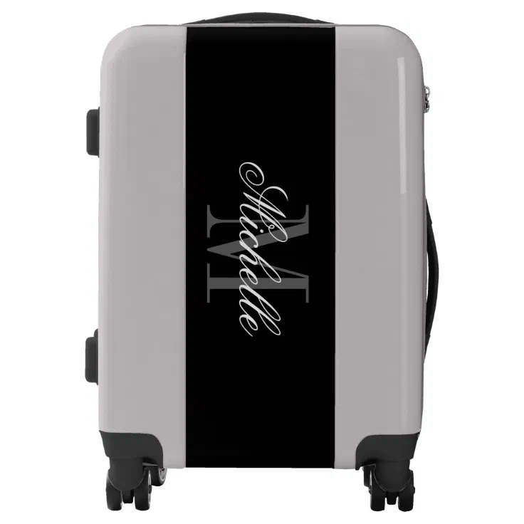 Custom chic black and white name monogram suitcase | Zazzle