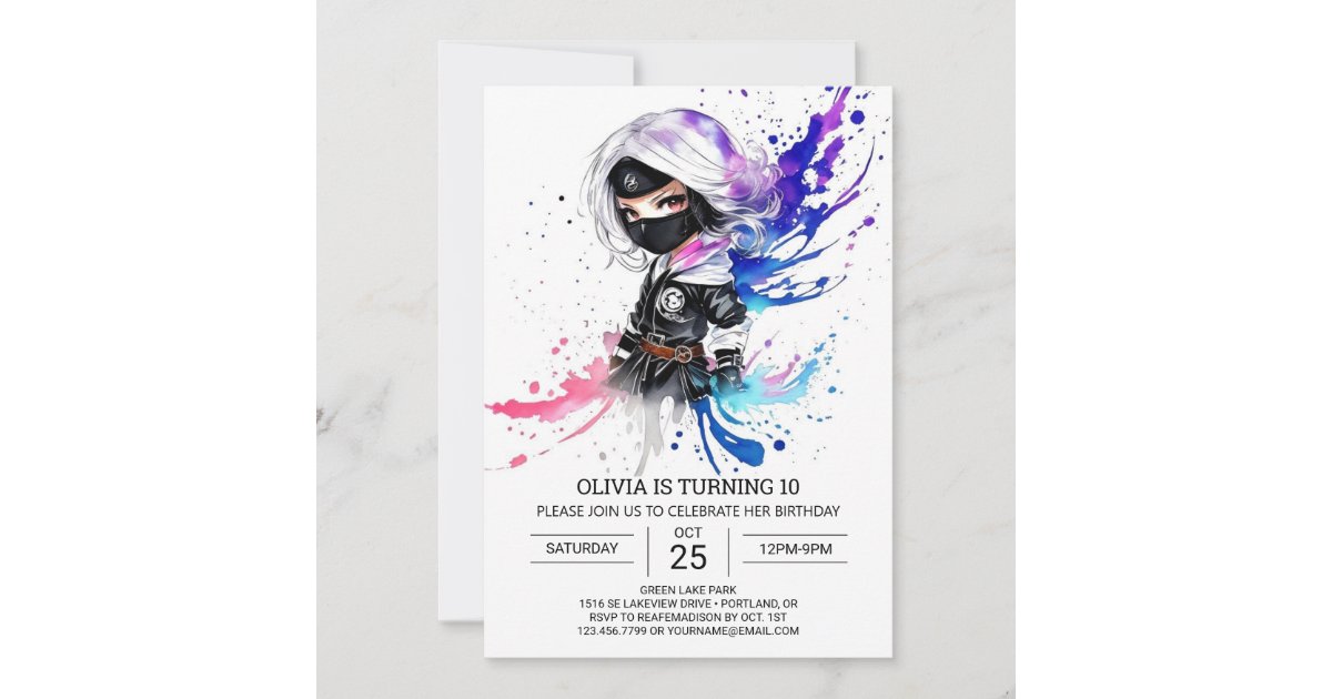 Custom Chic Ninja Girl Birthday Invitation | Zazzle