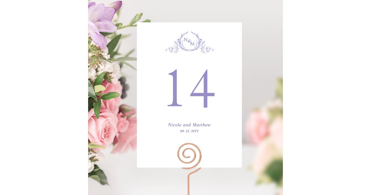 Custom, Chic Purple Monogram Wedding Table Number | Zazzle