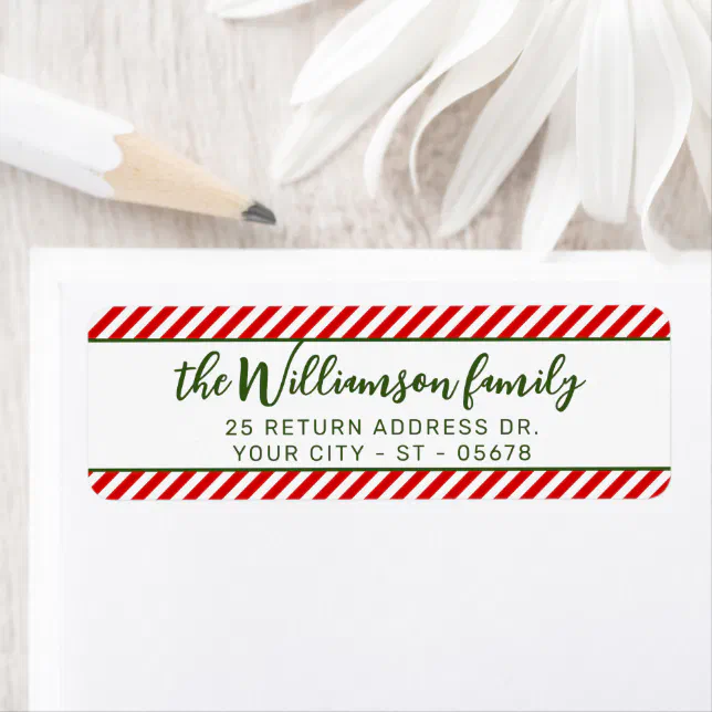 Custom Chic Red White Peppermint Candy Stripes Label | Zazzle