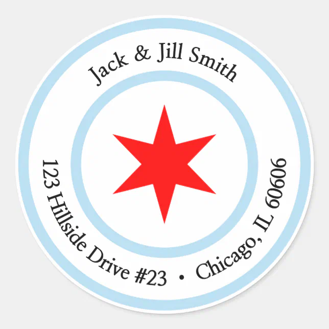 Custom Chicago Address Chicago Flag 6-Pointed Star Classic Round ...