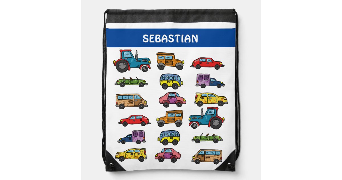 Custom Child's Cars & Trucks Drawstring Backpack | Zazzle