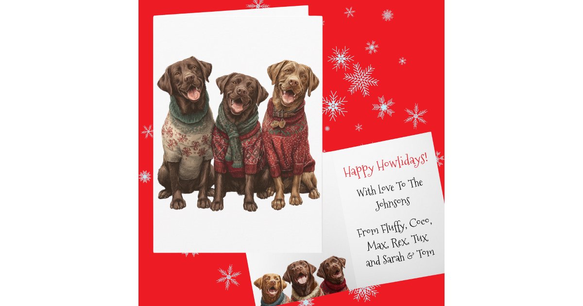 Custom Chocolate Lab Christmas Ugly Sweater Card | Zazzle