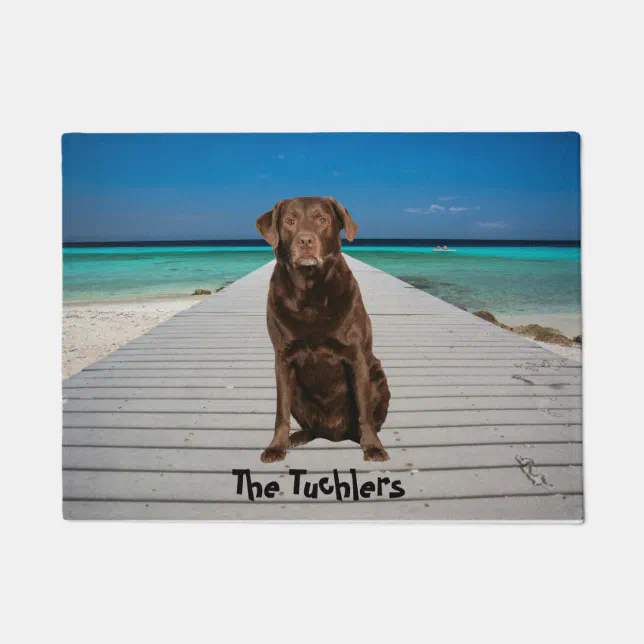 Custom Chocolate Labrador on Beach Doormat | Zazzle
