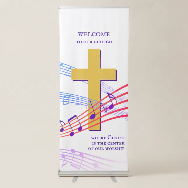 Custom Christian Cross Musical Notes WELCOME Retractable Banner | Zazzle