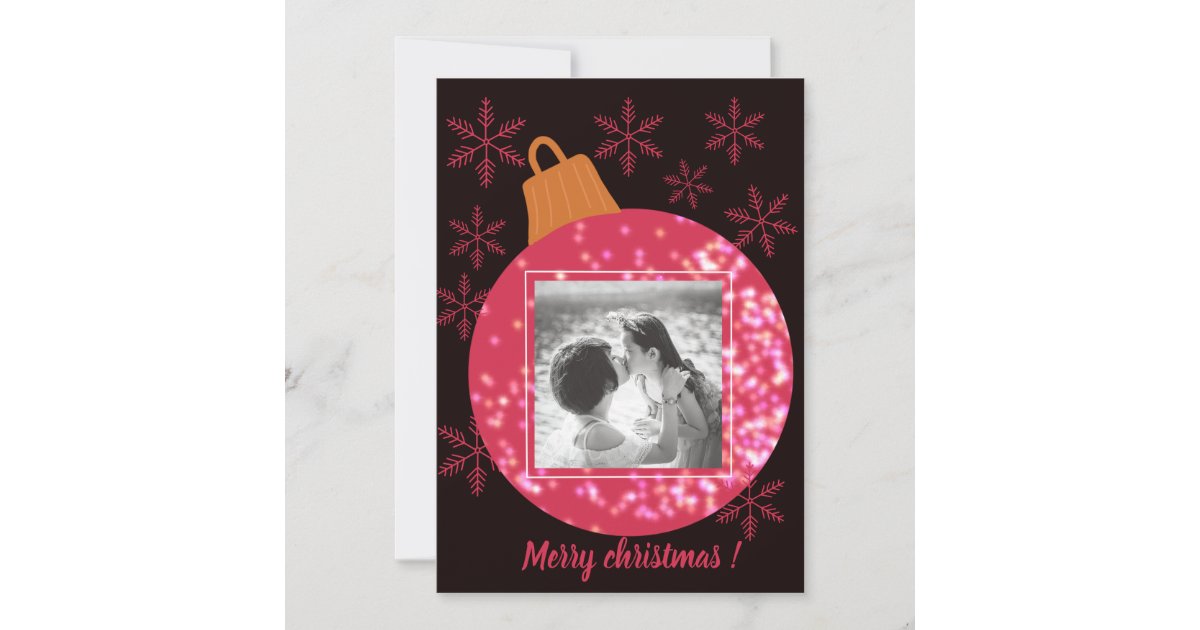 Custom christmas card photo collage black bauble | Zazzle