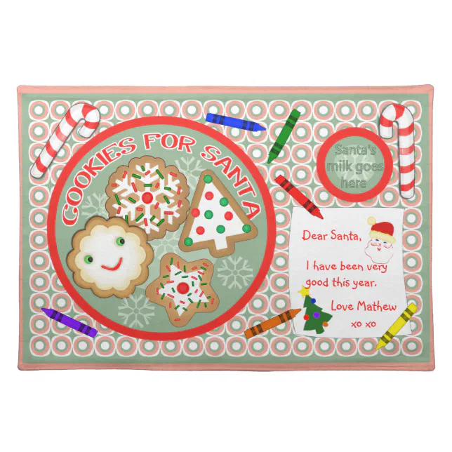 Custom Christmas Cookies For Santa Placemat | Zazzle