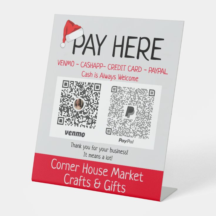 Custom Christmas Craft Fair Ideas Pay Here Venmo Pedestal Sign | Zazzle