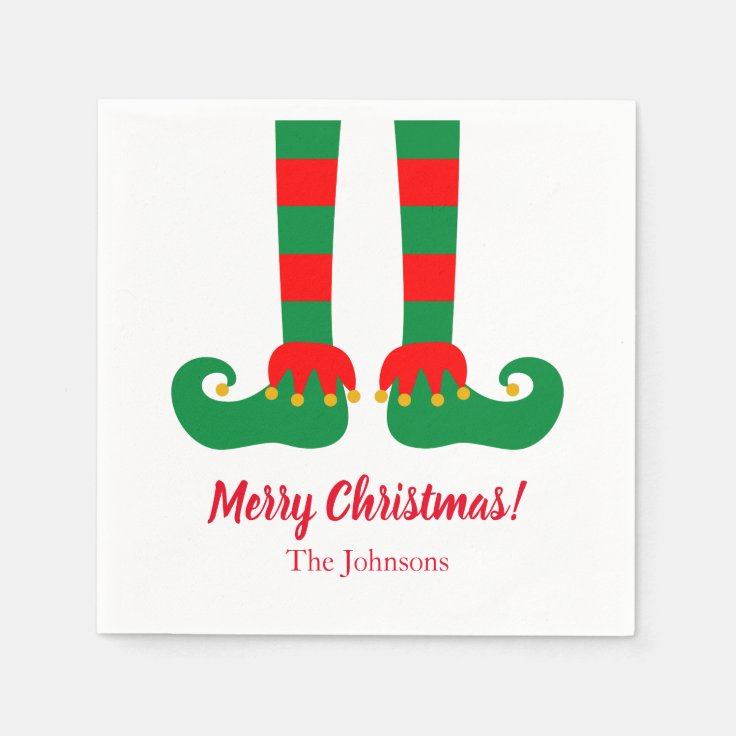 Custom Christmas party napkins with cute elf feet | Zazzle