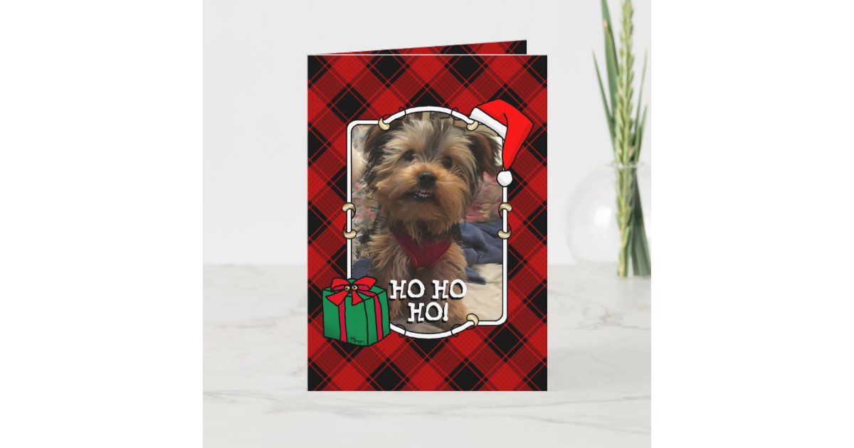 Custom Christmas Photo Frame Red and Black Plaid Card | Zazzle