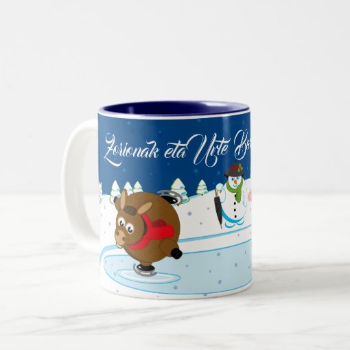 Custom Christmas scene, Olentzero ice skating, Two-Tone Coffee Mug | Zazzle