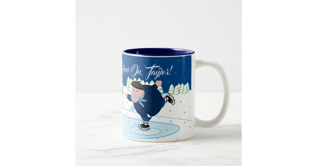 Custom Christmas scene, Olentzero ice skating, Two-Tone Coffee Mug | Zazzle