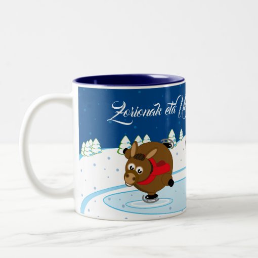 Custom Christmas scene, Olentzero ice skating, Two-Tone Coffee Mug | Zazzle