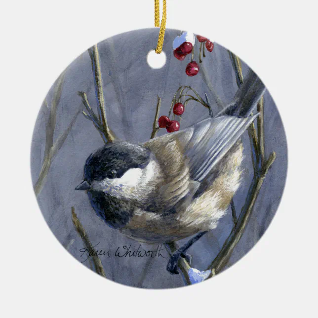 Custom Christmas Winter Chickadee Bird Ornament | Zazzle