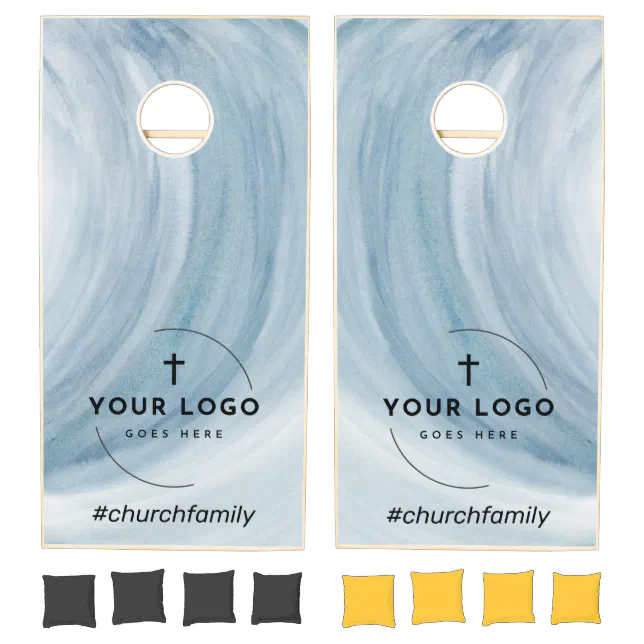 Custom Church Logo Blue Swash Cornhole Set | Zazzle