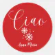Custom Ciao Christmas Red and White Classic Round Sticker | Zazzle