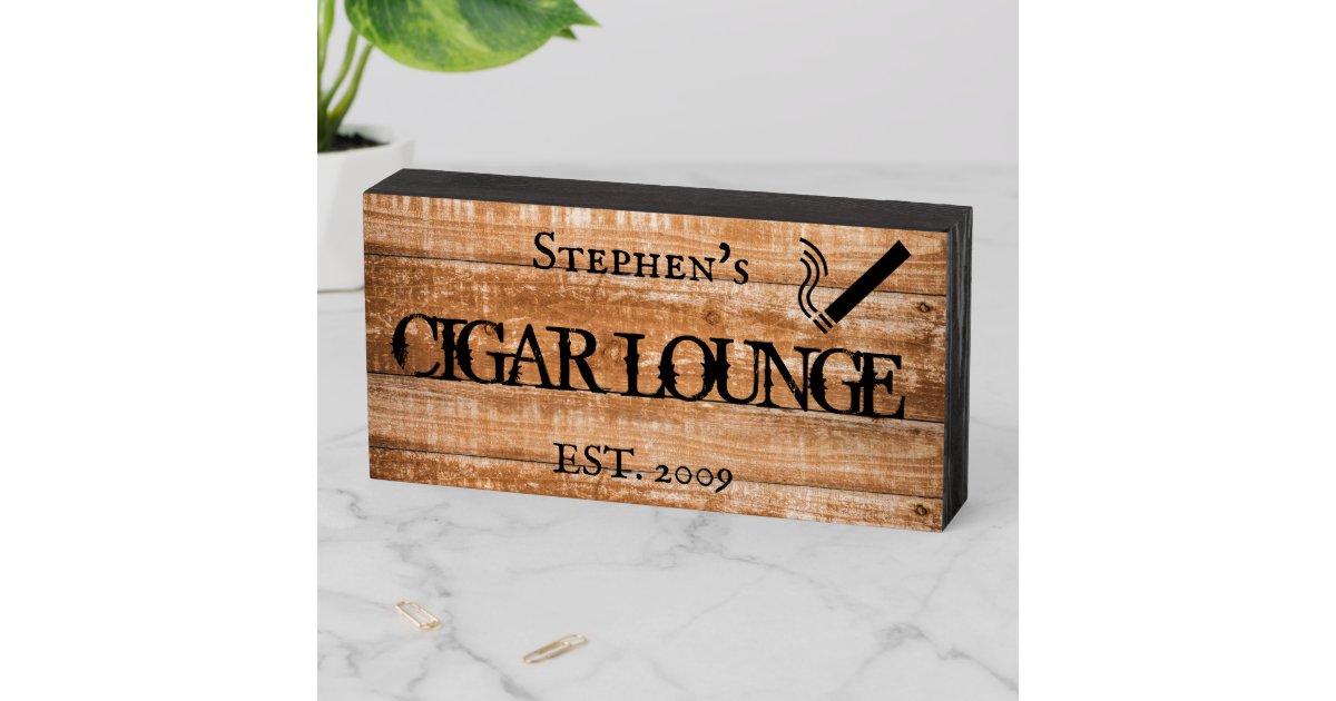 Custom Cigar Lounge Bar Personalized Gift Wooden Box Sign | Zazzle