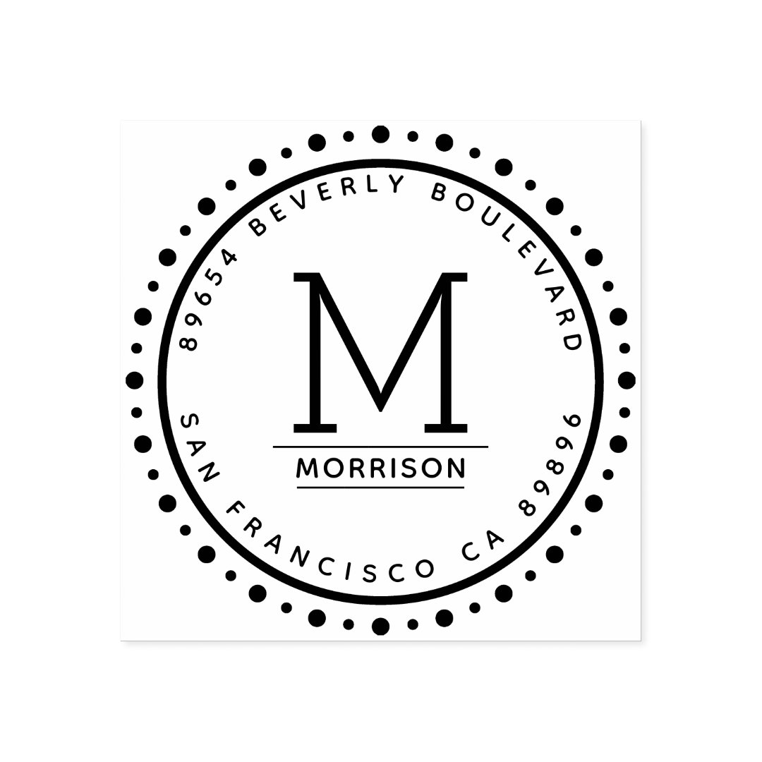 Custom Circular Border | Monogram Return Address Rubber Stamp | Zazzle