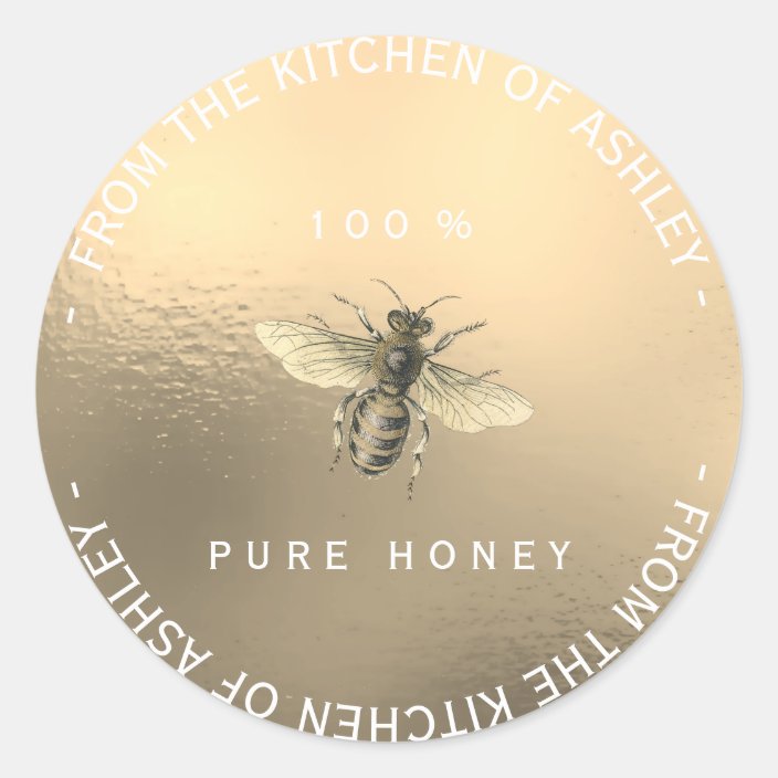 Custom Circular Homemade Honey Bee Gold Glass Classic Round Sticker ...