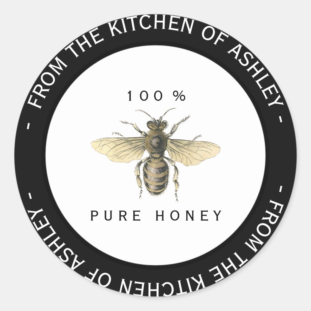 Custom Circular Homemade Honey Kitchen Black Bee Classic Round Sticker ...