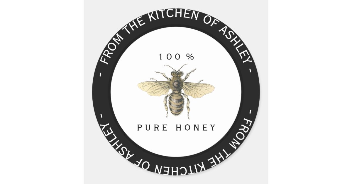 Custom Circular Homemade Honey Kitchen Black Bee Classic Round Sticker ...