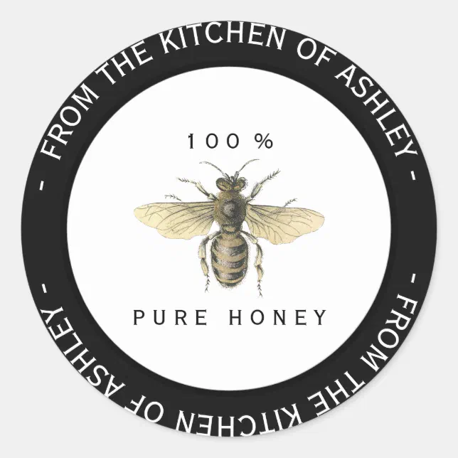 Custom Circular Homemade Honey Kitchen Black Bee Classic Round Sticker ...