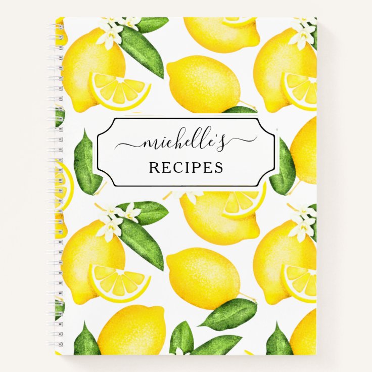 Custom Citrus Lemon Pattern Recipe Notebook | Zazzle