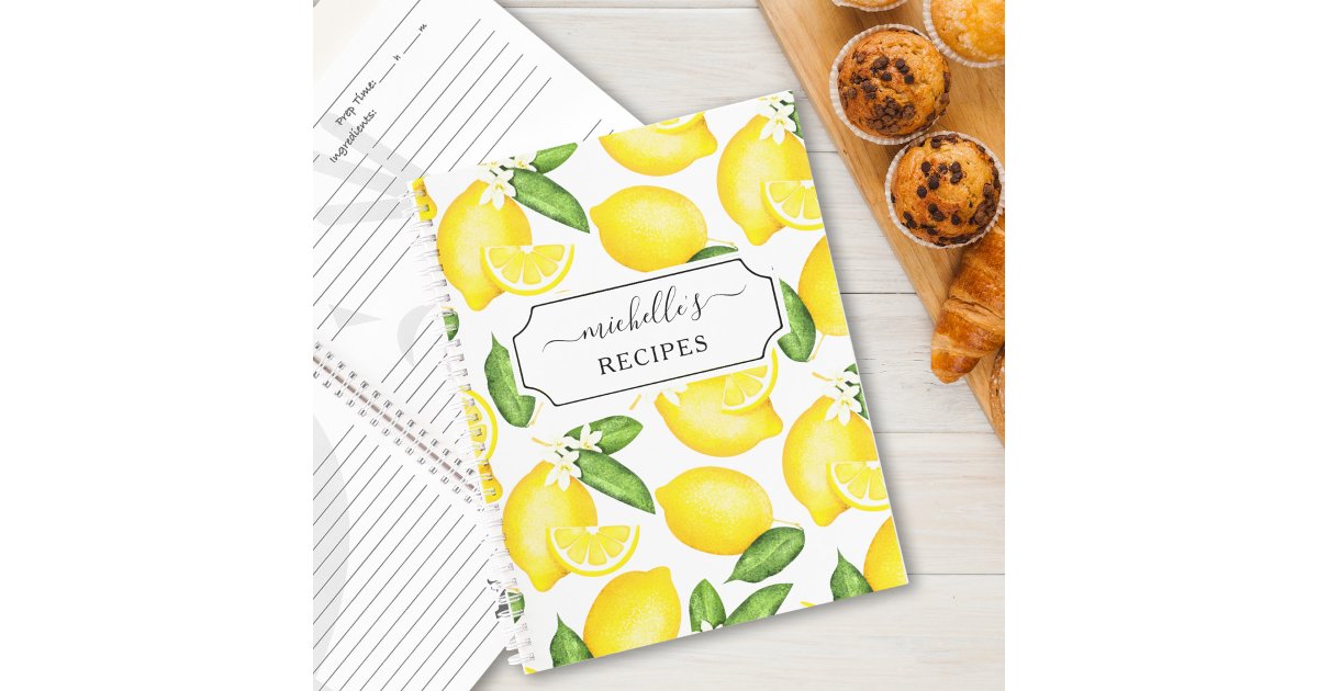 Custom Citrus Lemon Pattern Recipe Notebook | Zazzle