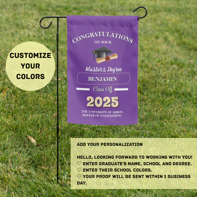 Custom Class of 2025 Graduation Flag - Masters Deg | Zazzle