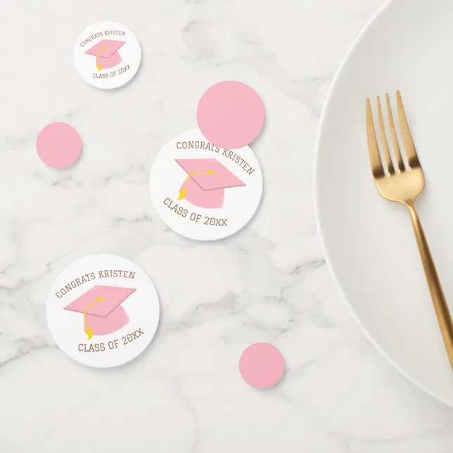 Custom Class of 20xx Pink Graduation Cap Confetti | Zazzle