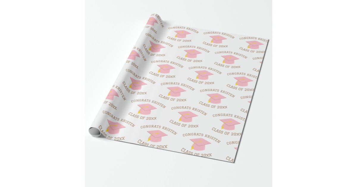 Custom Class of 20xx Pink Graduation Cap Gift Wrapping Paper | Zazzle