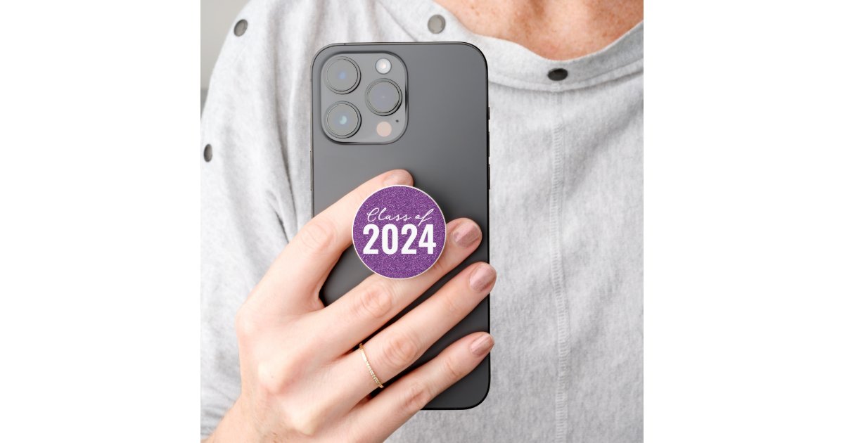 Custom Class Year Purple Glitter PopSocket | Zazzle