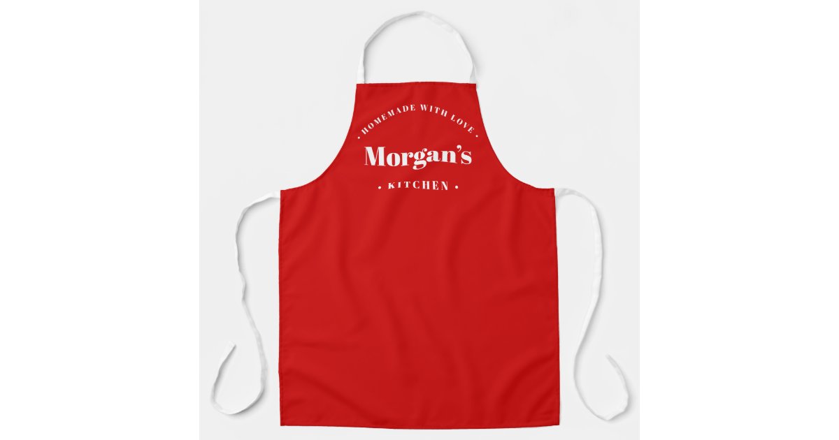 Custom Classic Simple Typography White on Red Apron | Zazzle
