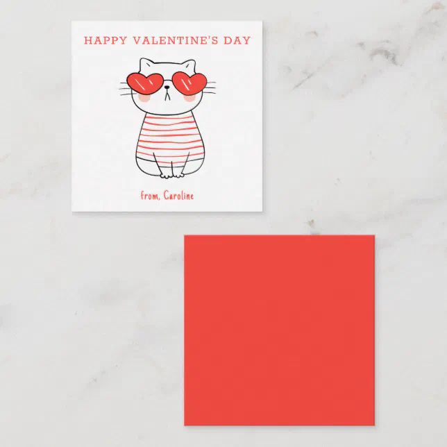Custom Classroom Cool Cat Happy Valentine's Day No Note Card | Zazzle