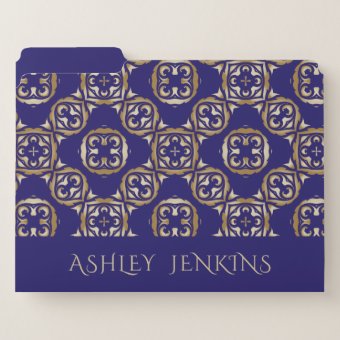 Custom Classy Royal Blue And Gold Damask Geometric File Folder | Zazzle