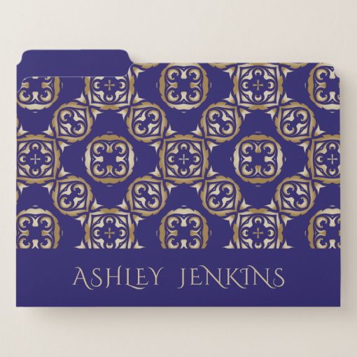 Custom Classy Royal Blue And Gold Damask Geometric File Folder | Zazzle