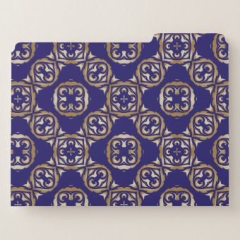 Custom Classy Royal Blue And Gold Damask Geometric File Folder | Zazzle