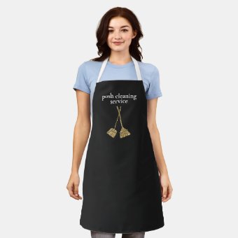 Custom Cleaning Service Name Black & Gold Glitter Apron | Zazzle