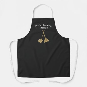 Custom Cleaning Service Name Black & Gold Glitter Apron | Zazzle