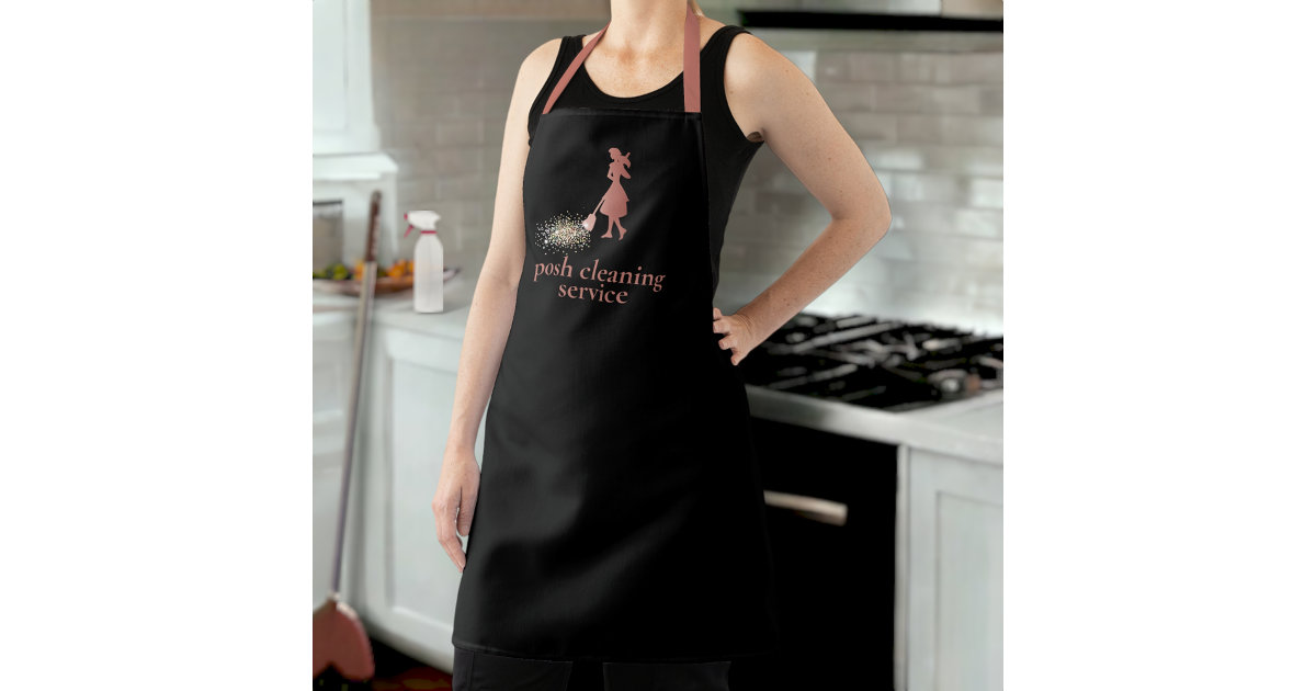 Custom Cleaning Service Name Black Rose Gold Staff Apron | Zazzle