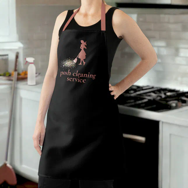 Custom Cleaning Service Name Black Rose Gold Staff Apron | Zazzle