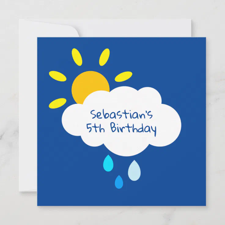Custom Cloud, Sun & Raindrops Birthday Invite | Zazzle