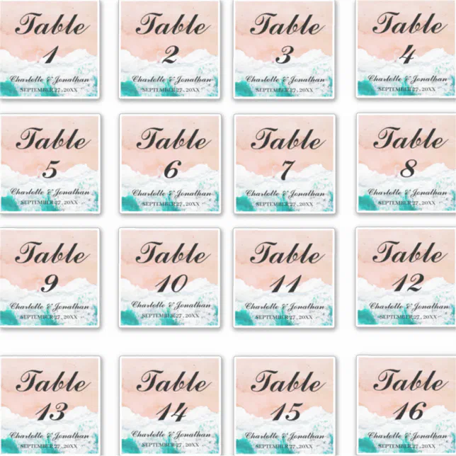 Custom Coastal Beach Wedding Table Numbers Sticker | Zazzle
