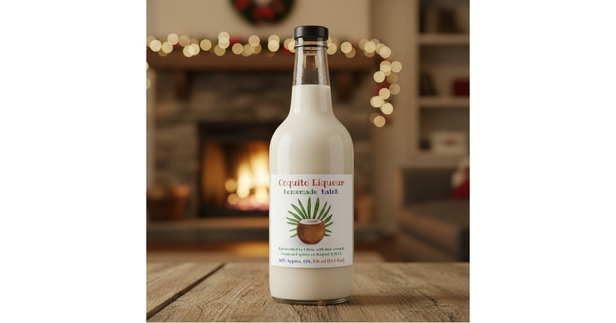 Custom Coconut Holiday Coquito Liqueur Label | Zazzle