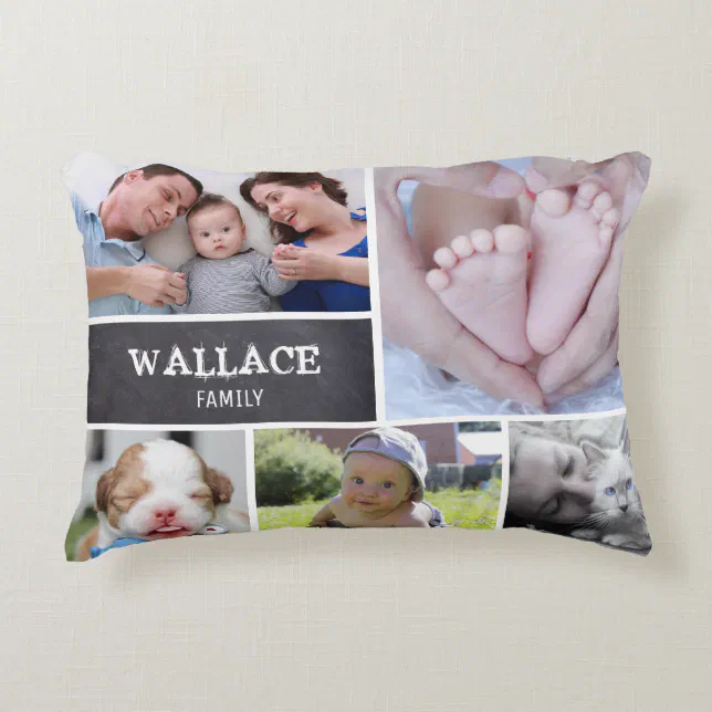 Custom Collage 5 Photos, Personalized, chalked Accent Pillow | Zazzle