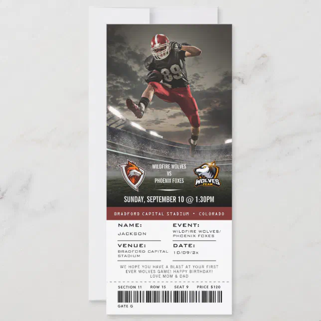Custom College Football Game Ticket Invitation | Zazzle