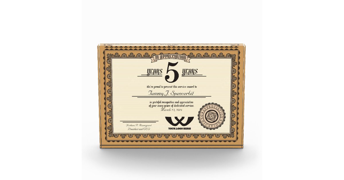 Custom color 5 year employment service award | Zazzle