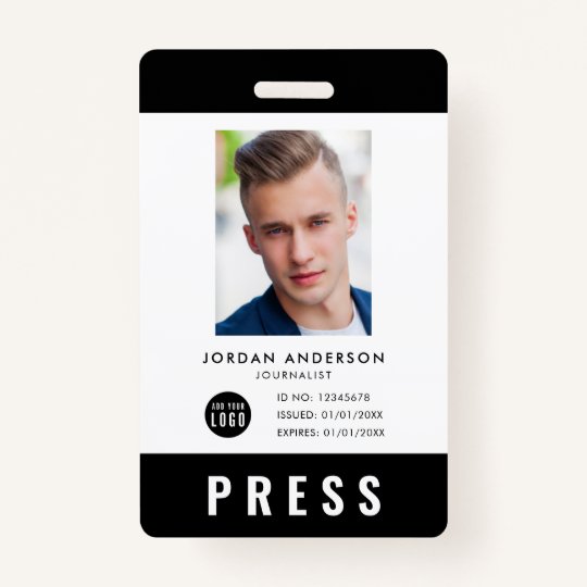 Custom Color Add Logo Photo Journalist Press Pass Badge | Zazzle.com