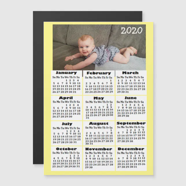 Custom Color Add Photo to 2020 Mini Calendar Magnetic Invitation | Zazzle