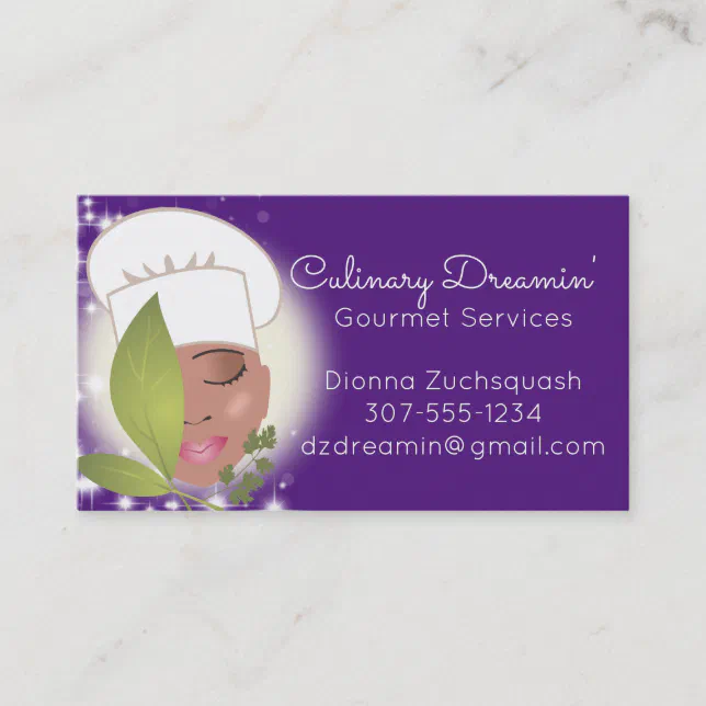 Custom color African American woman chef catering Business Card | Zazzle